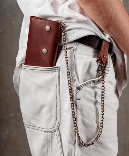 Leather Long Biker Trucker Motorcycle Cowboy 7" Wallet W/ Chain ...