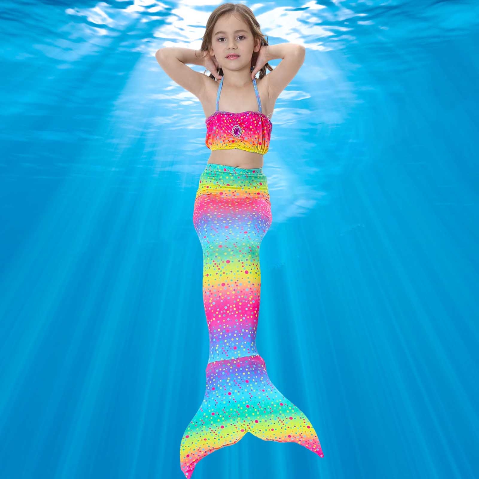 Kids Girls Mermaid Tail Swimming Costume Swimmable Monofin Swimwear ...