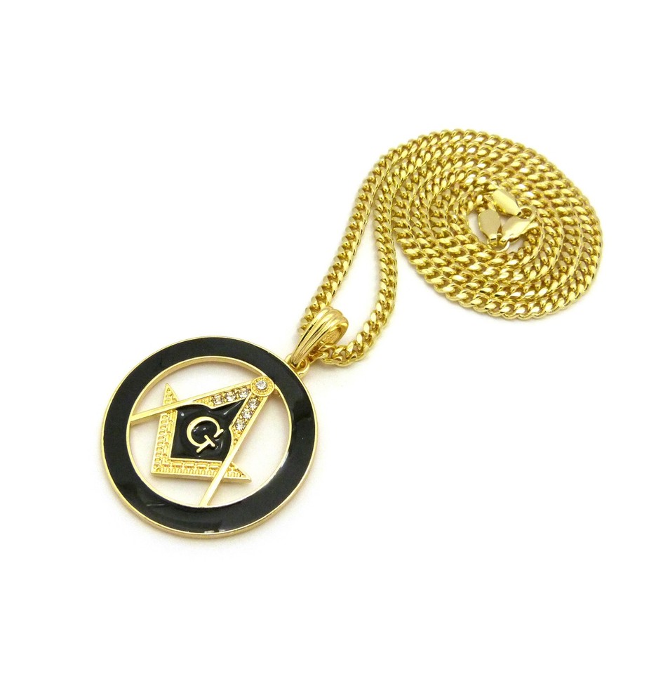 NEW FREEMASON MASONIC COMPASS PENDANT 4mm/24" CUBAN CHAIN NECKLACE ...