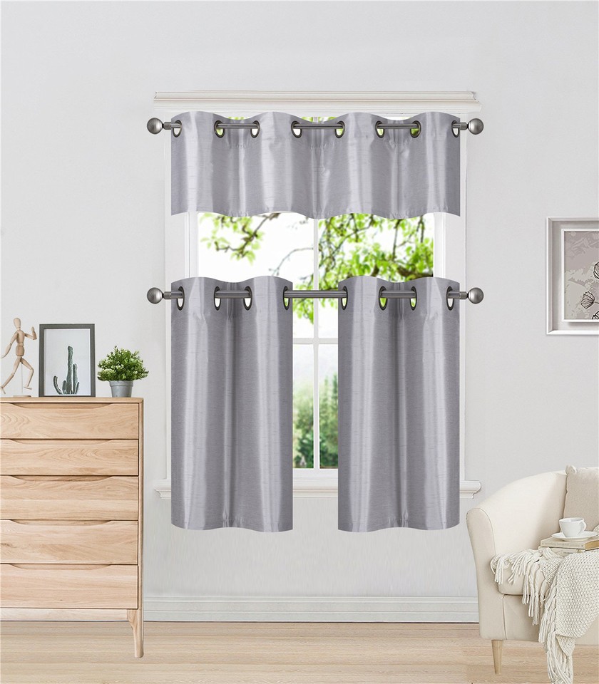 3pc SET KITCHEN GROMMET WINDOW CURTAIN DRESSING WITH 2 TIER & VALANCE ...