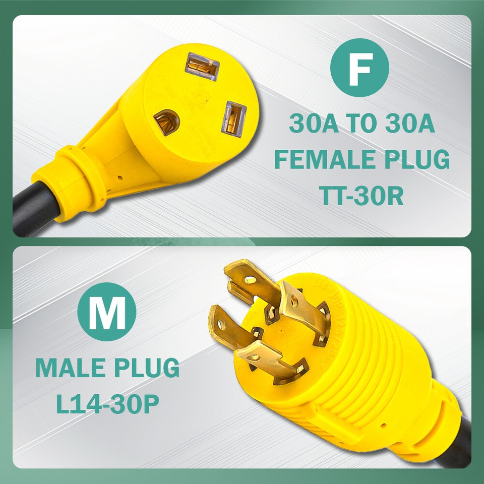 RV Generator Plug Adapter Cord For Trailer Camper 4 Pole 30 Amp to 30 ...