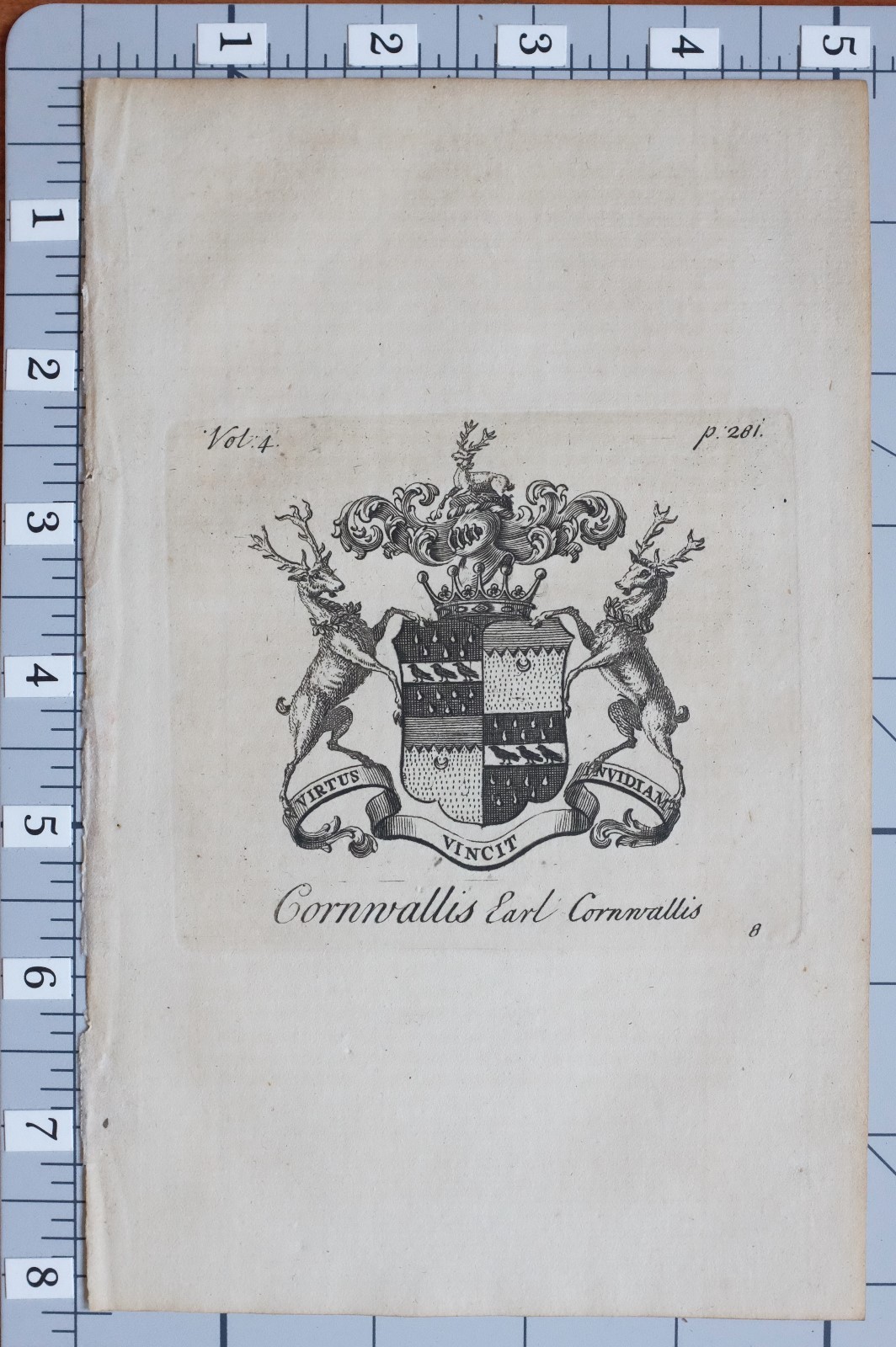 1756 ANTIQUE PRINT FAMILY CREST COAT OF ARMS CORNWALLIS EARL CORNWALLIS ...