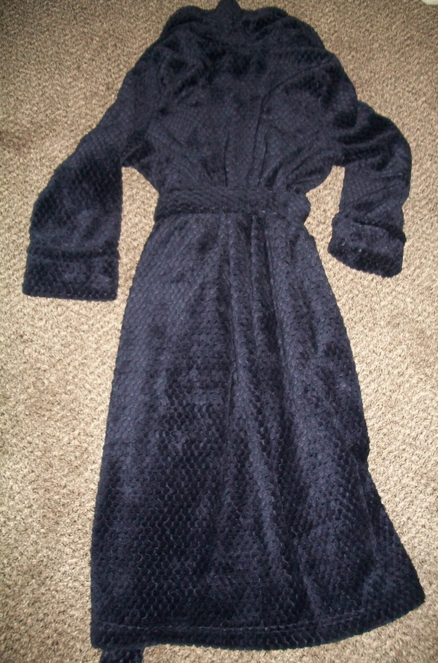 NEW WITHOUT TAGS WOMEN'S SIZE M SONOMA LONG PLUSH NAVY BLUE ROBE 5254 ...