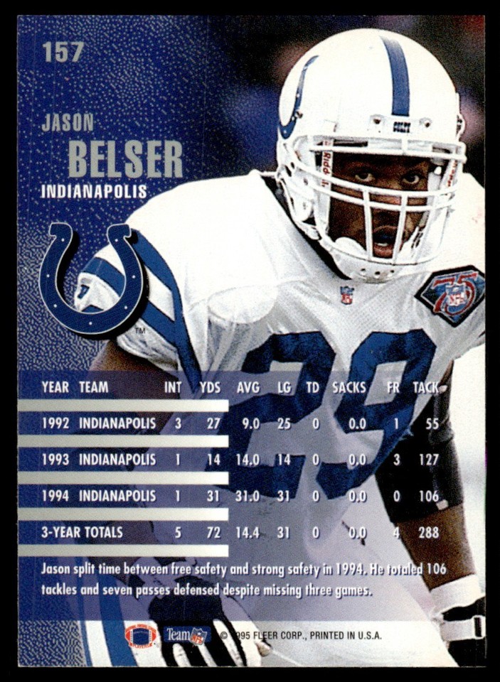 1995 Fleer #157 Jason Belser Indianapolis Colts | eBay