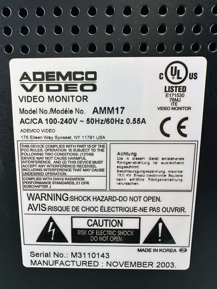 ADEMCO AMM17 - Retro 17” CRT Video Security Monitor Black | eBay