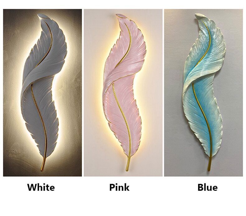 LED Feather Wall Lamp Resin Lamp Bedroom Wall Hallway Home Decor Indoor ...