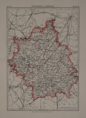 Original 1891 Shire Map HUNTINGDON CAMBRIDGE England Great Eastern ...