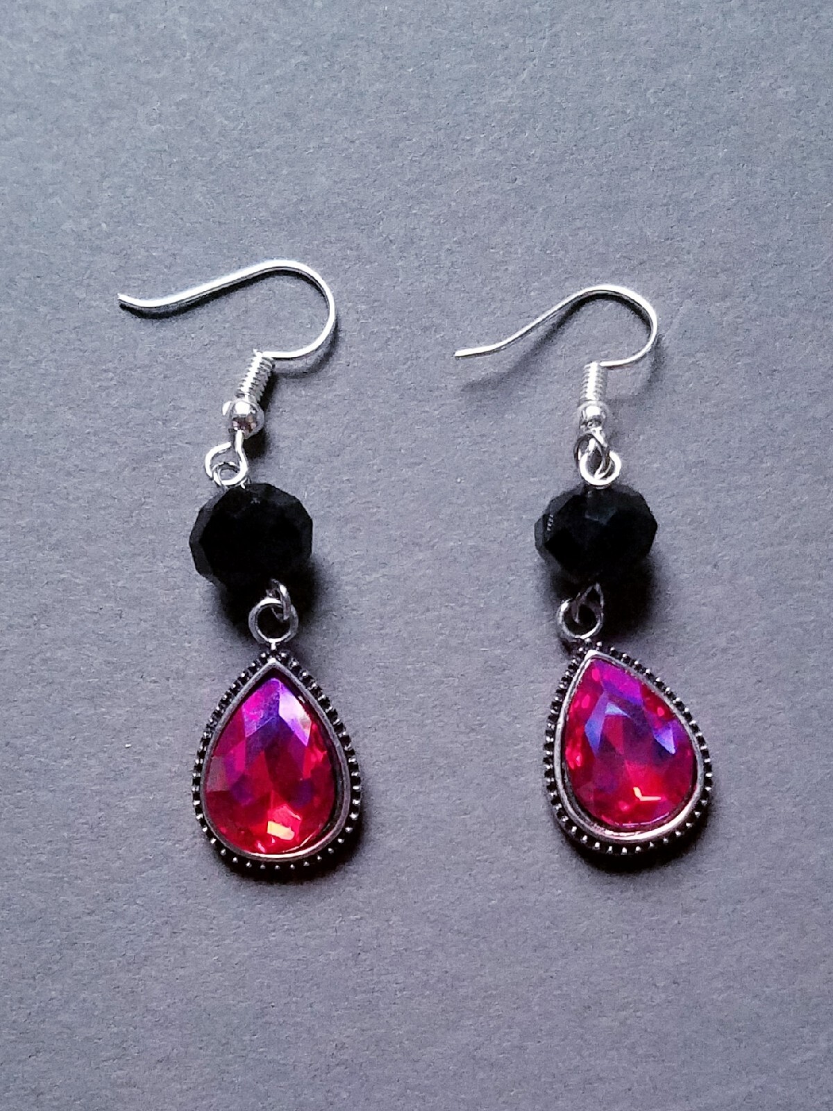 Earrings Handmade Black & Iridescent Red Rhinestone Teardrop Dangle | eBay