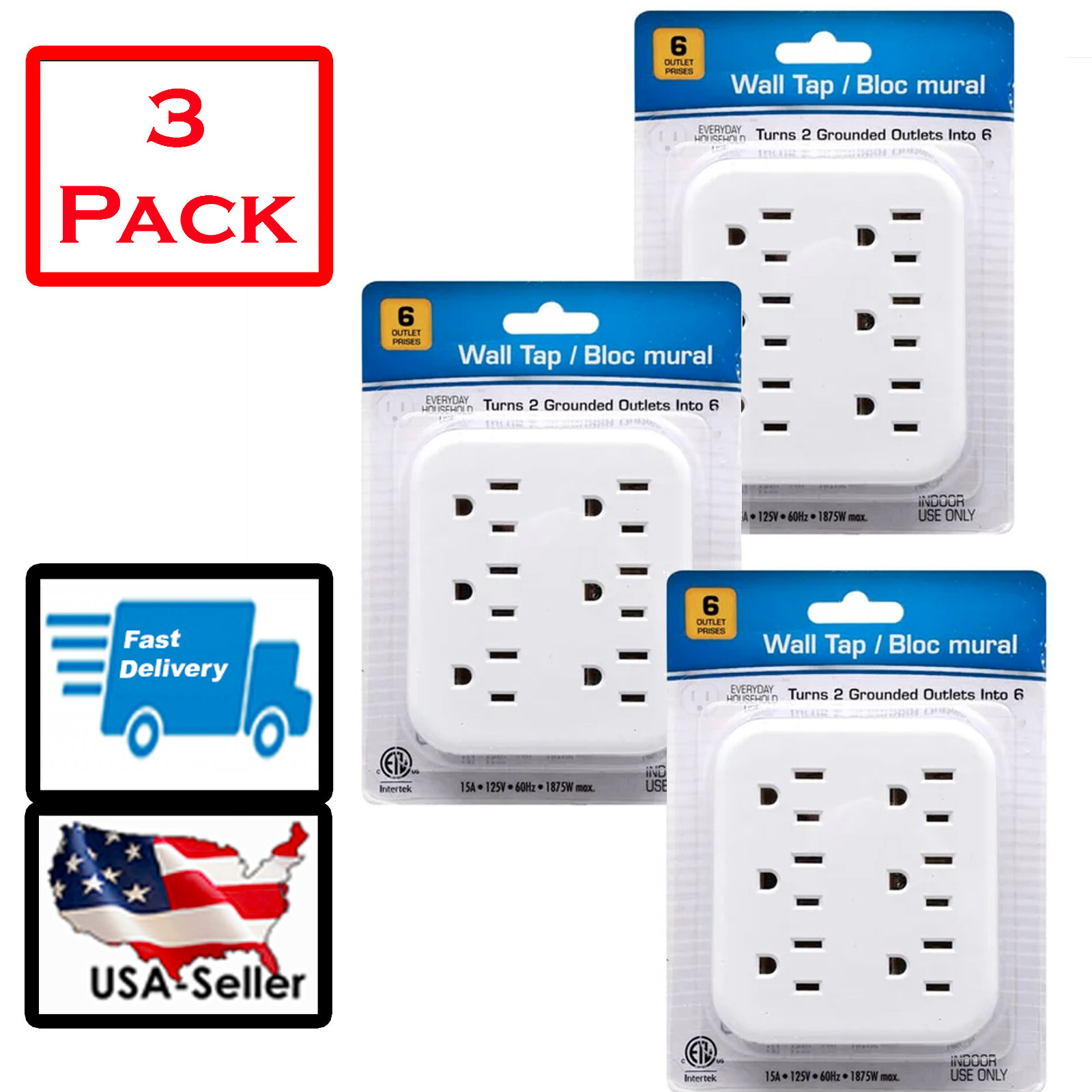 6 Outlet Wall Outlet Adapter Multi Plug Power Splitters Electrical Tap ...