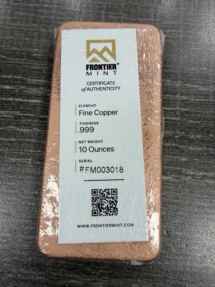 Frontier Mint 10 oz Copper Bar .999 Fine Sealed With COA | eBay