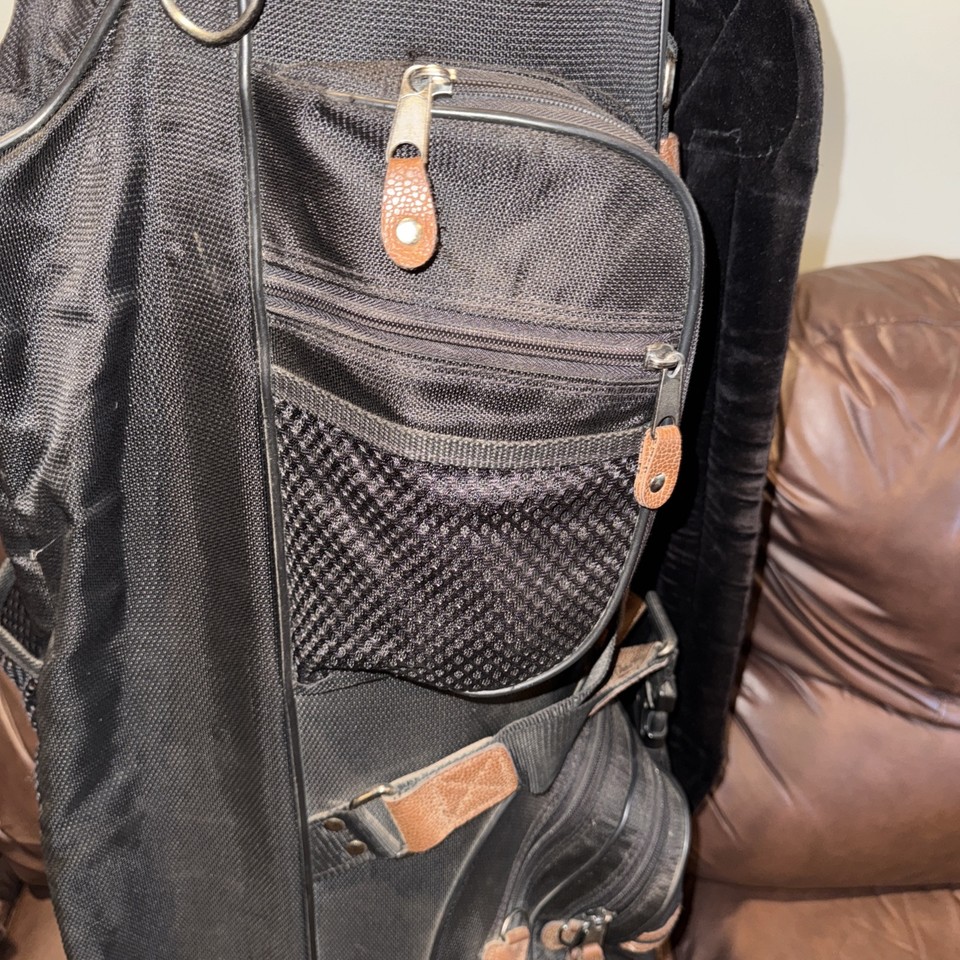 Knight Golf Bag 6 Way Divider Leather Canvas Padded Strap Black Brown ...