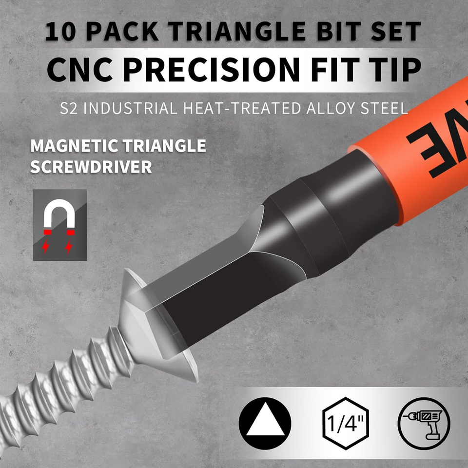 10-Pack Triangle Screwdriver Set - Premium S2 Steel Triangle Bit Set (2 ...