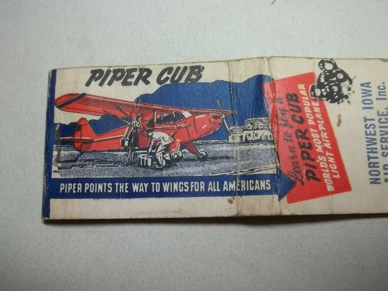 Matchbook Cover NW Iowa Air Piper Club Airplane Burton P Bohlen Sheldon ...
