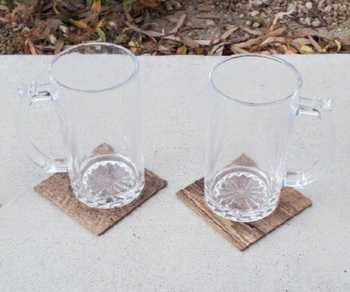 TWO 6" Glass Beer Stein Sports Mugs with TWO Coasters Set -16 oz- | eBay