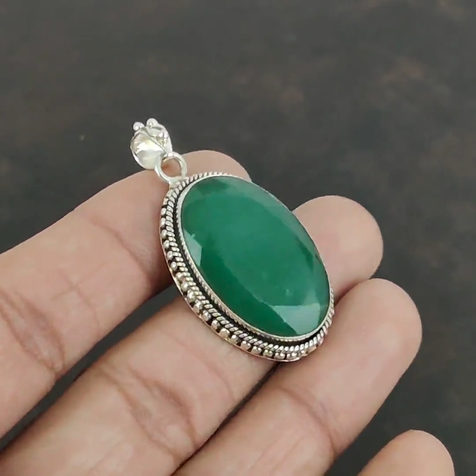 Green Emerald Gemstone Pendant 925 Sterling Silver Pretty Jewelry For ...