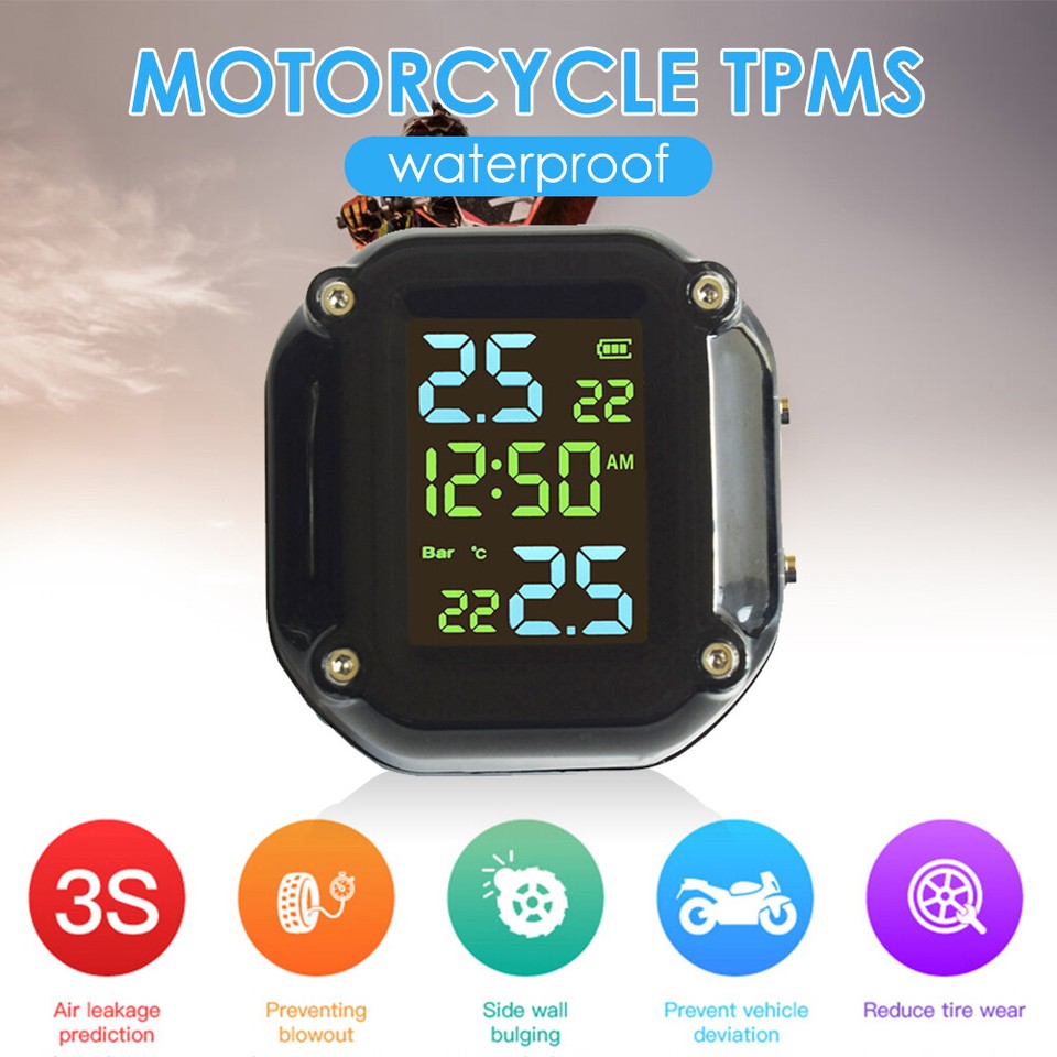 Waterproof LCD Motorcycle TPMS External Sensor Tire Pressure Monitoring ...