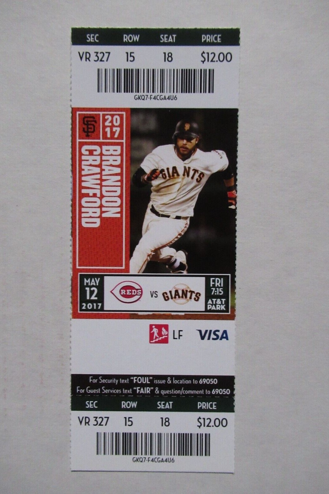 SAN FRANCISCO GIANTS VS REDS 5/12/2017 FULL TICKET ~ BUSTER POSEY ...