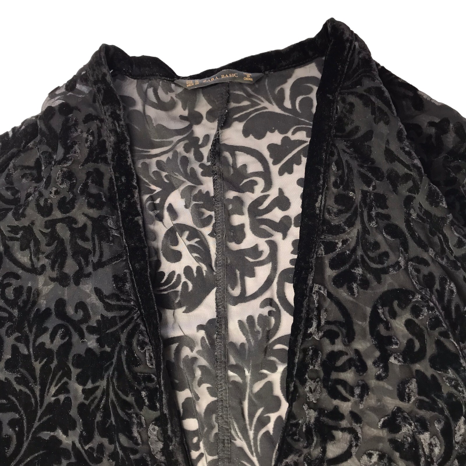 Rare ZARA Black Devore Velvet Burnout Fringed Kimono … - Gem