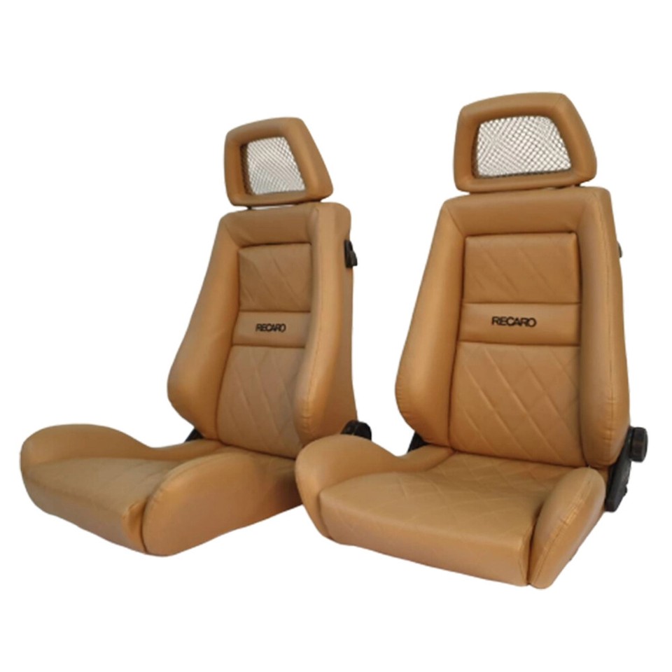 Authentic Recaro LX Tan Leather Net Headrest Front Seats PAIR OF RACING ...