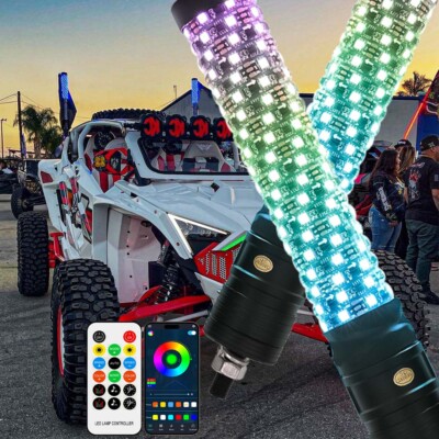 2X 1FT RGB Fat LED Whip Light Antenna For Polaris RZR PROXP 4 1000 ...