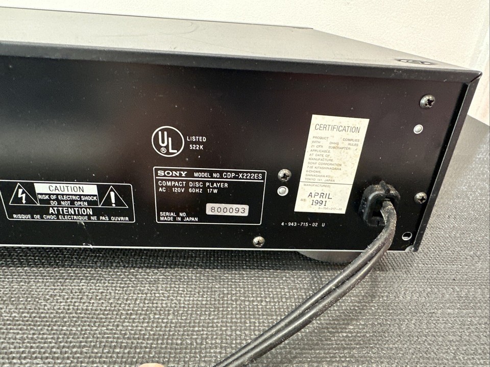 Sony CDP-X222es CD Player Circa 1991 Japan Made ES Series | eBay