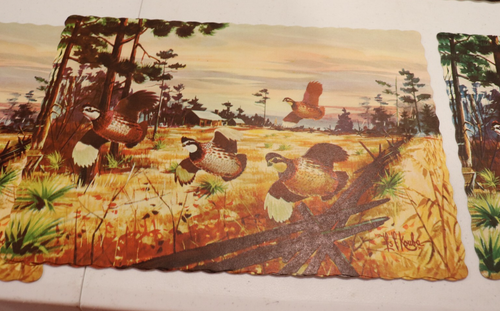 VINTAGE MCM LES KOUBA NEW OLD STOCK PLACE MATS 32 PIECES QUAIL SIGNED ...