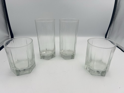 Set of 4 Vintage Clear Glass Hexagon Base Drinking Glasses | eBay