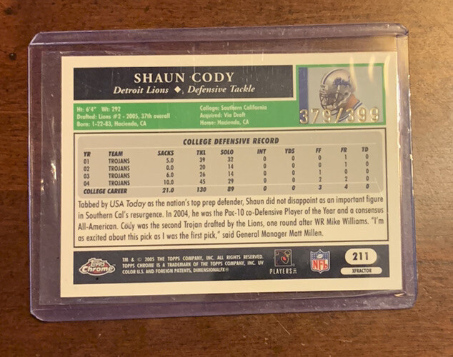 2005 Topps Chrome Gold X-Fractor /399 Shaun Cody #211 Rookie RC | eBay
