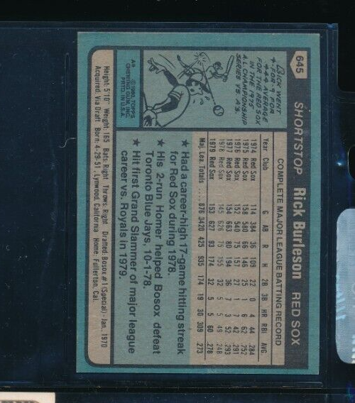 1980 Topps #645 Rick Burleson Red Sox Signed Autograph (GW26) SWSW6 | eBay