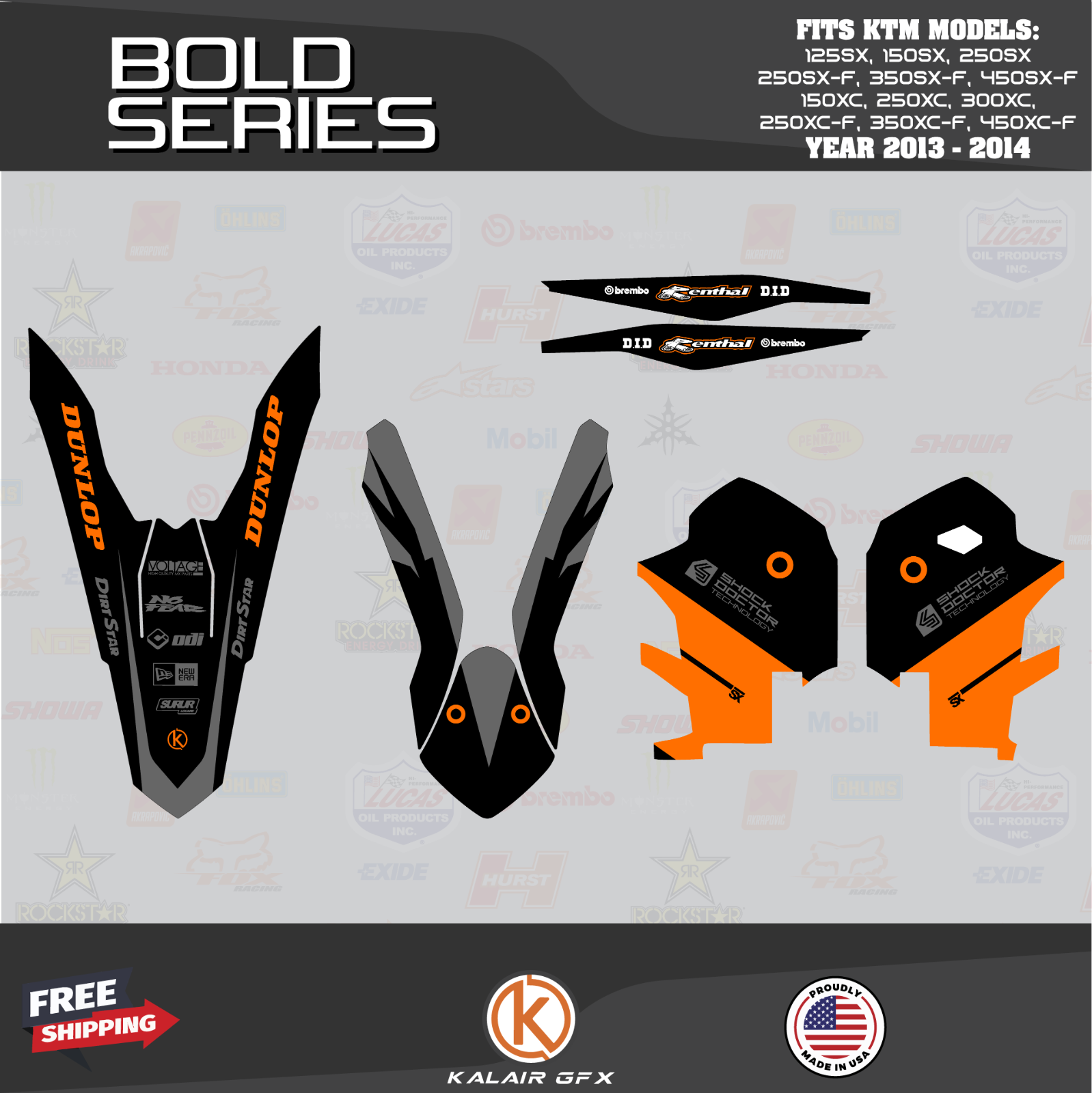 Graphics Kit for KTM 250SX-F, 350SX-F, 450SX-F (2013-2014) Bold Series ...