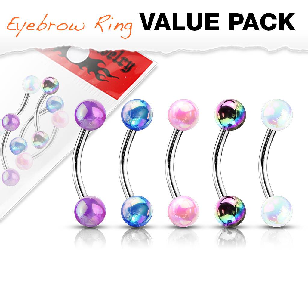 5pc Value Pack Metallic Iridescent Ball Eyebrow Rings 16g 8mm 5/16 ...