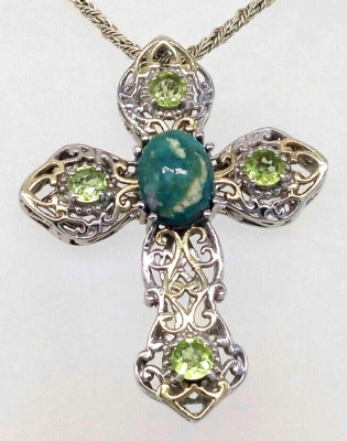 Chuck Clemency Cross Pendant Necklace Green Stone Peridot STS 925 ...