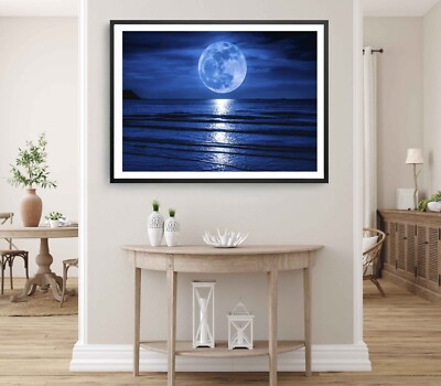 Moon Print, Wall Art, Full Moon Framed Night Sky Wall Art, Nature | eBay