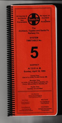 April 16, 1995 Atchison Topeka & Santa Fe Railway Employee Timetable #5 ...