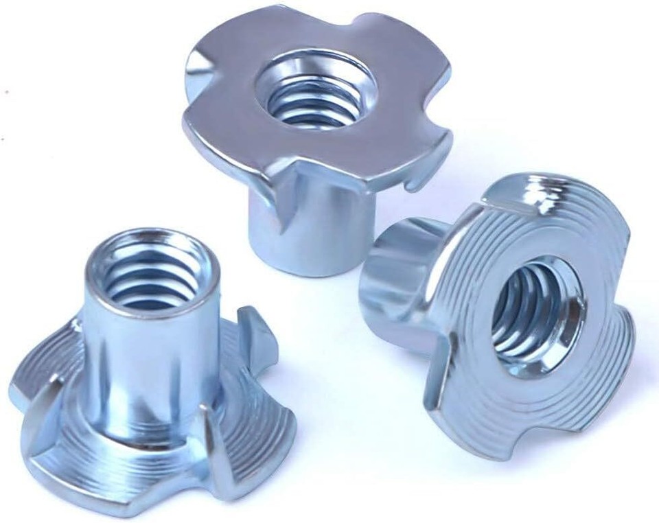 120 Pcs Zinc Plated Steel T Nut 4 Pronged Tee Blind Nuts Assortment Kit ...