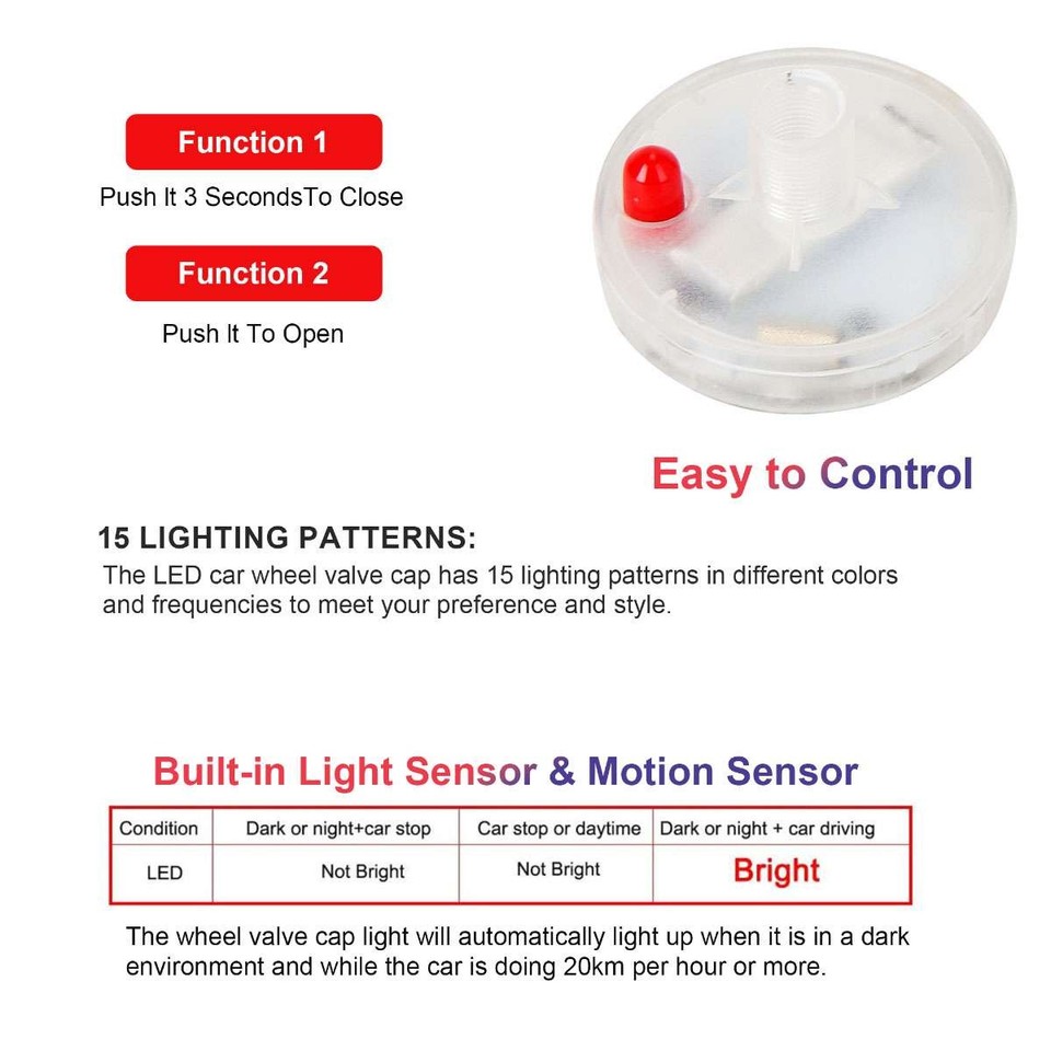 4pcs 15 Mode Solar Energy Auto Flash LED Car Wheel Hub Tire Valve Cap ...