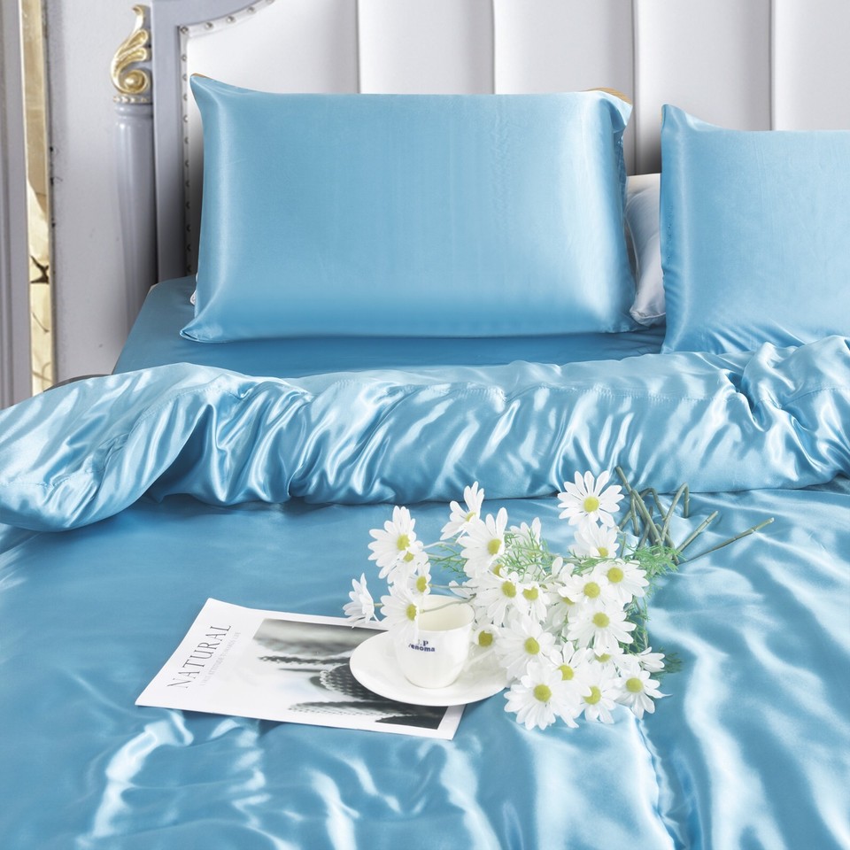 3Pcs Luxury Silk Satin Duvet Cover Silky Bedding Set Duvet Cover and ...