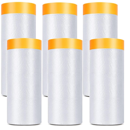 Painters Plastic with Tape, Pre-Taped Masking Film, 6 Rolls Automotive ...