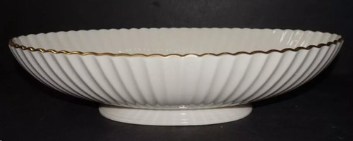 Lenox 13" Oval Centerpiece 24KT Gold Trim Ivory Porcelain Fluted Edge ...