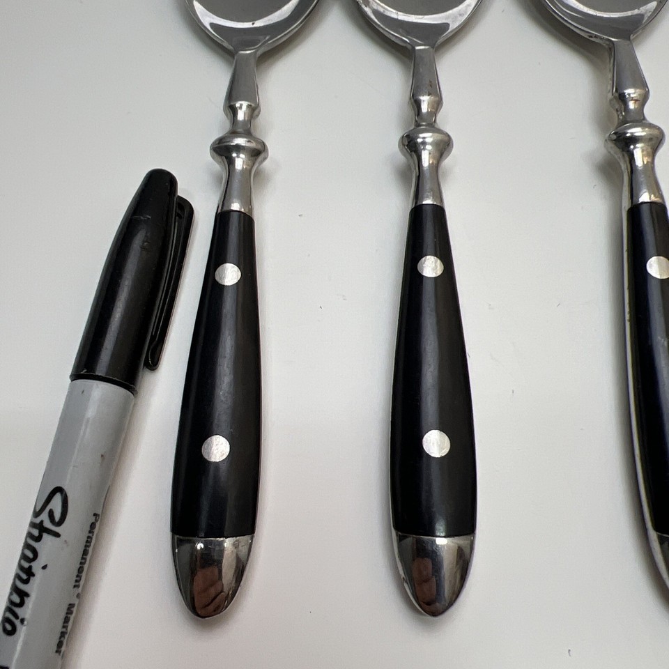 6 - Hampton Silversmiths BISTRO BLACK/Blue Rivets Stainless 7 5/8" SOUP ...