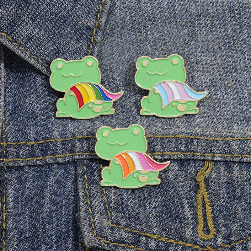 Rainbow Cartoon Green Frog Cartoon Enamel Pins Cute Froggy Animal ...