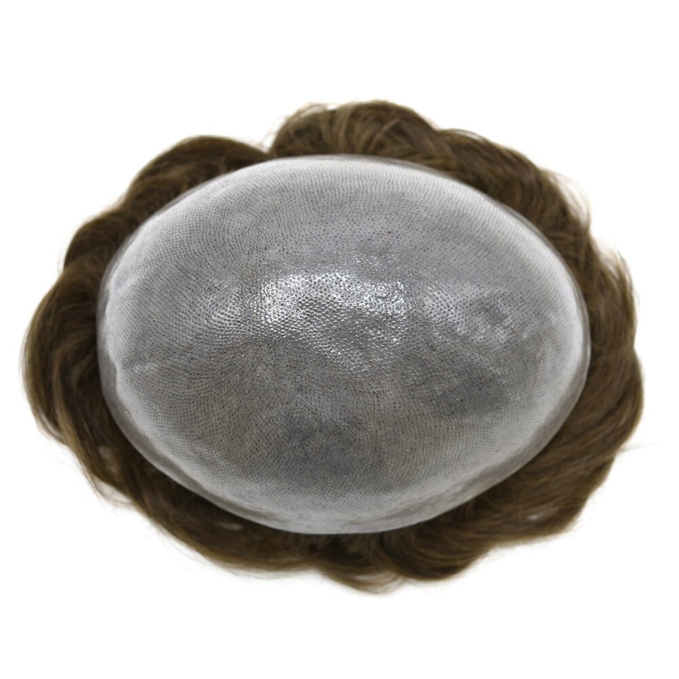 Mens Toupee Full Poly Hairpiece All Skin PU Human Hair Replacement ...