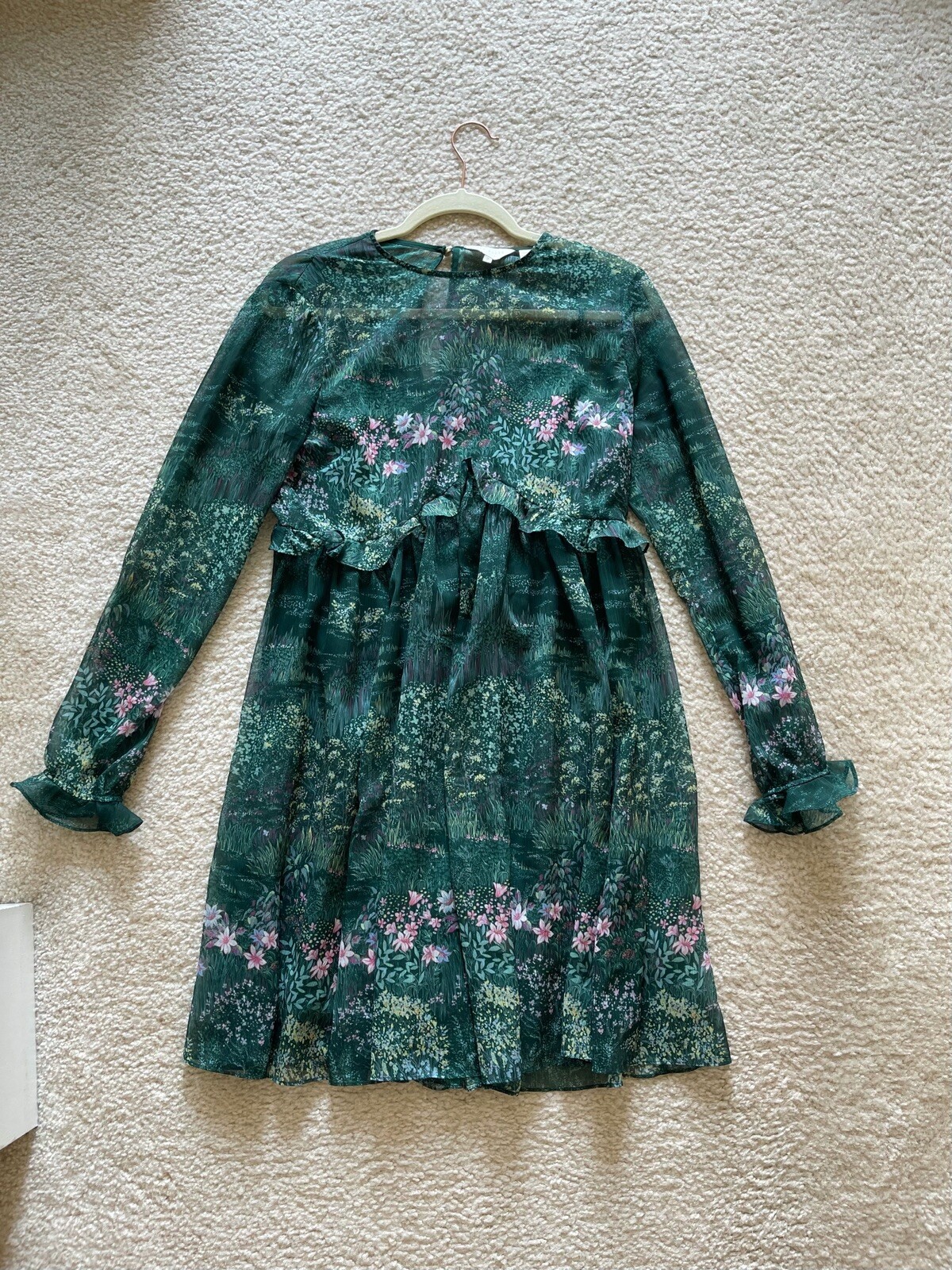 Ted Baker Green Floral-print Chiffon Mini Dress - Gem