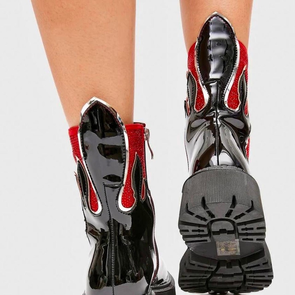 🔥 Azalea Wang Women’s Black & Red Flame Boots 🔥 | eBay