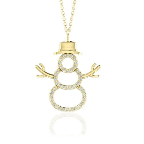 1Ct Round Simulated Diamond Women's Snowman Pendant Chain 14K Yellow ...
