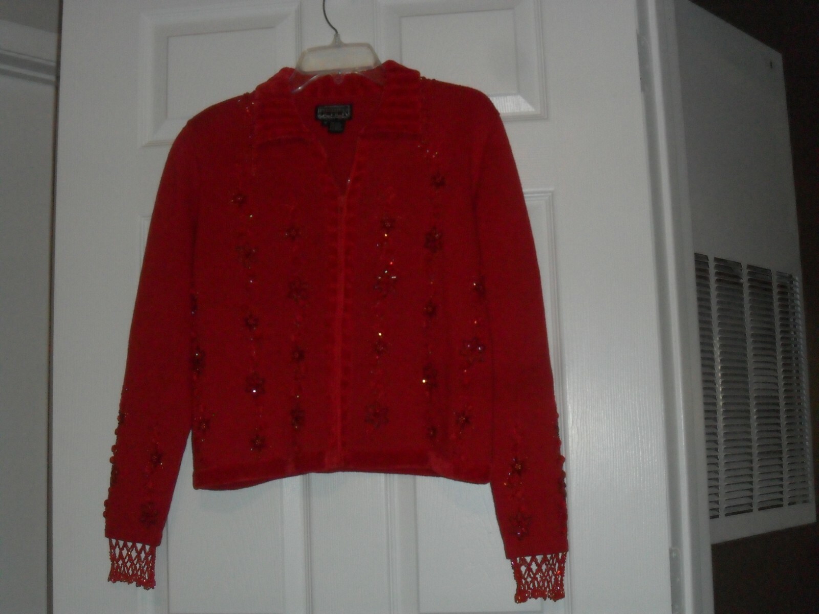 BEREK RED ZIPPER FRONT SWEATER/ EMBEZZLED STARBURST D… - Gem