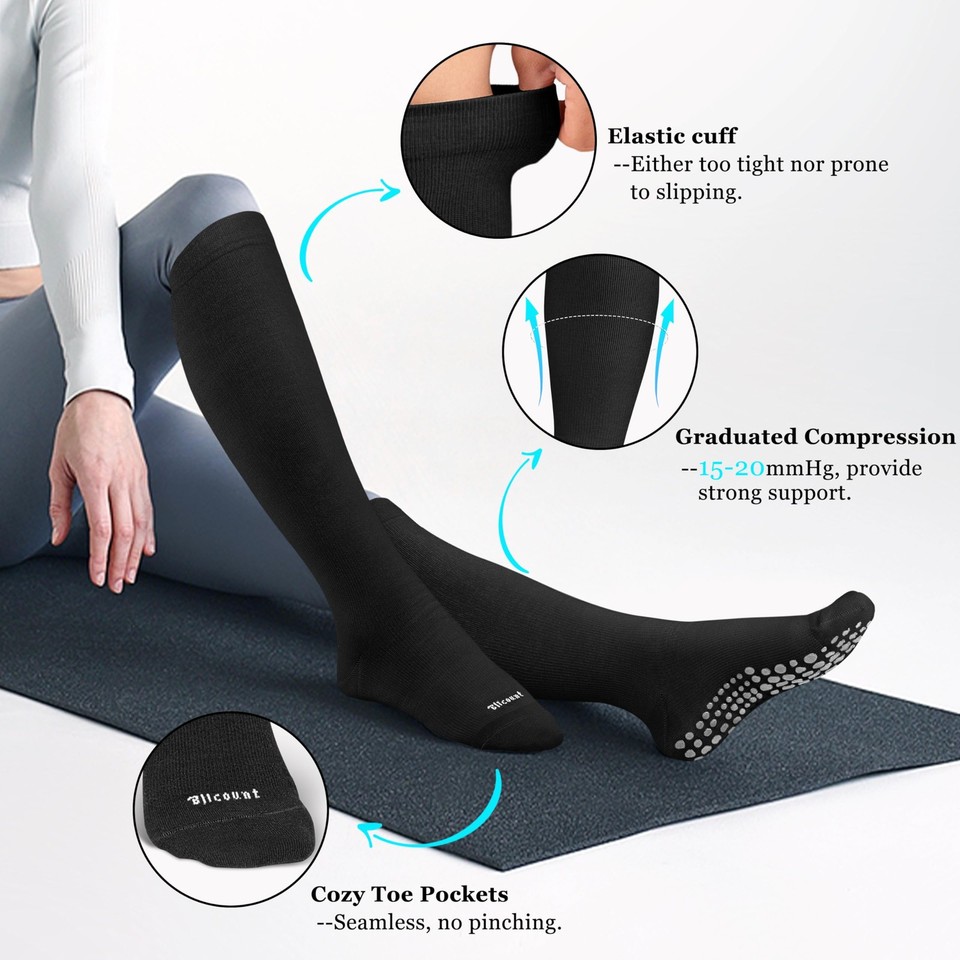 Cotton Compression Socks for Women&Men with Grips Non Slip 15-20 mmHg ...