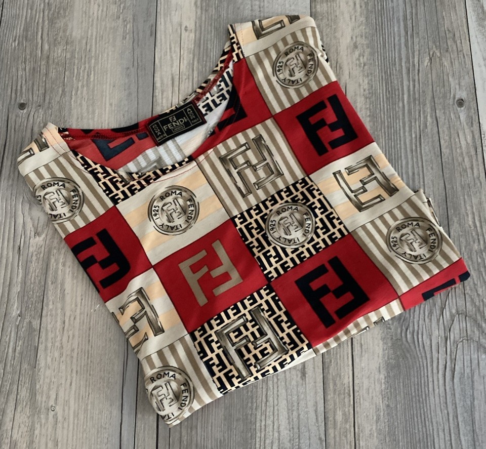FENDI Womens Roma Amor Luxury Top Rare HTF All Over Logo Print Made ...