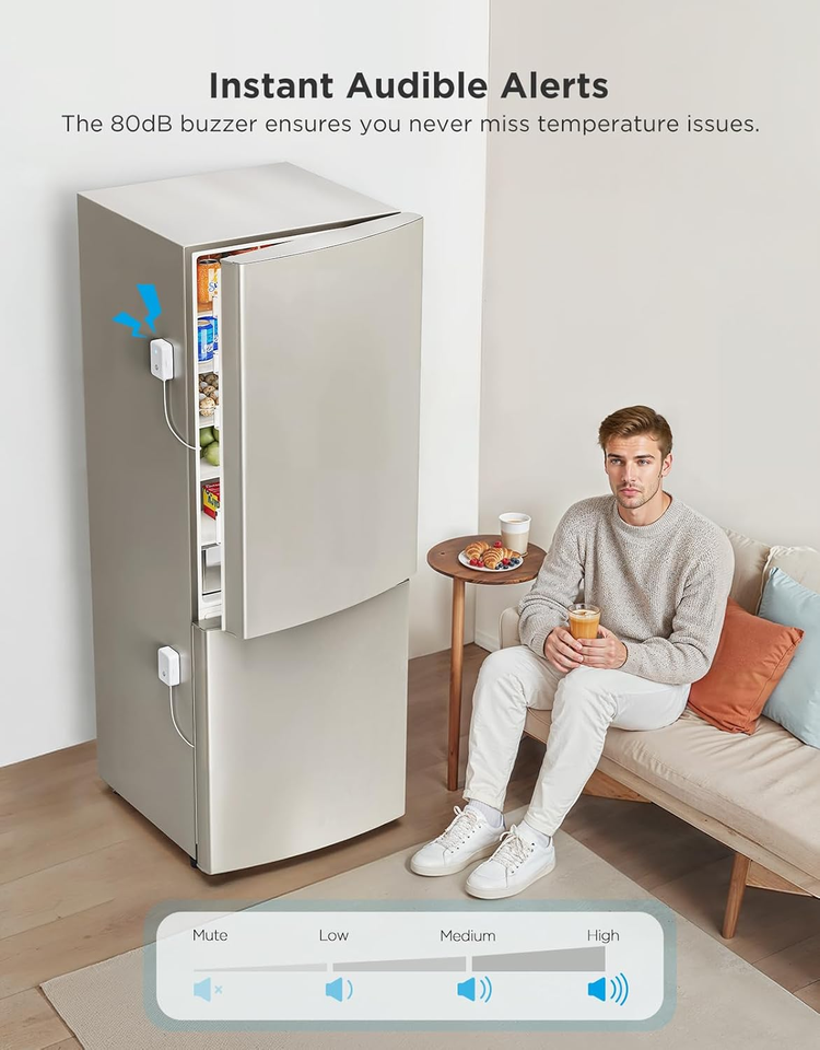 WiFi Refrigerator Thermometer Wireless Freezer Alarm Digital Gauge 2 ...