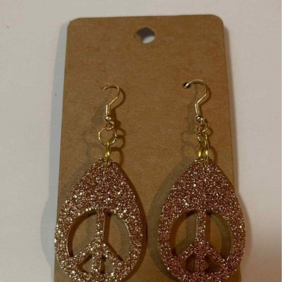 Handmade epoxy resin peace sign dangle earrings - gold glitter | eBay